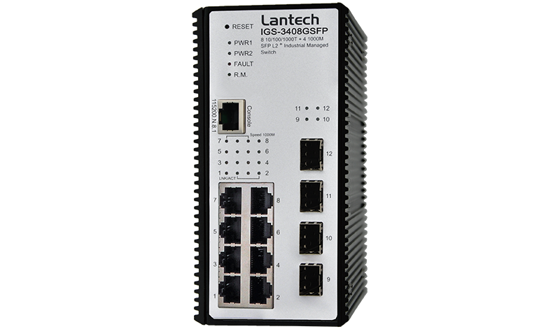 Lantech Switch IGS-3408GSFP Endüstriyel Yönetilen Switch 12/24