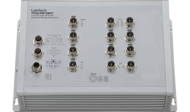 Lantech T(P)GS-R5012MGT-24VI Endüstriyel Yönetimli EN50155 Switch 12/24V