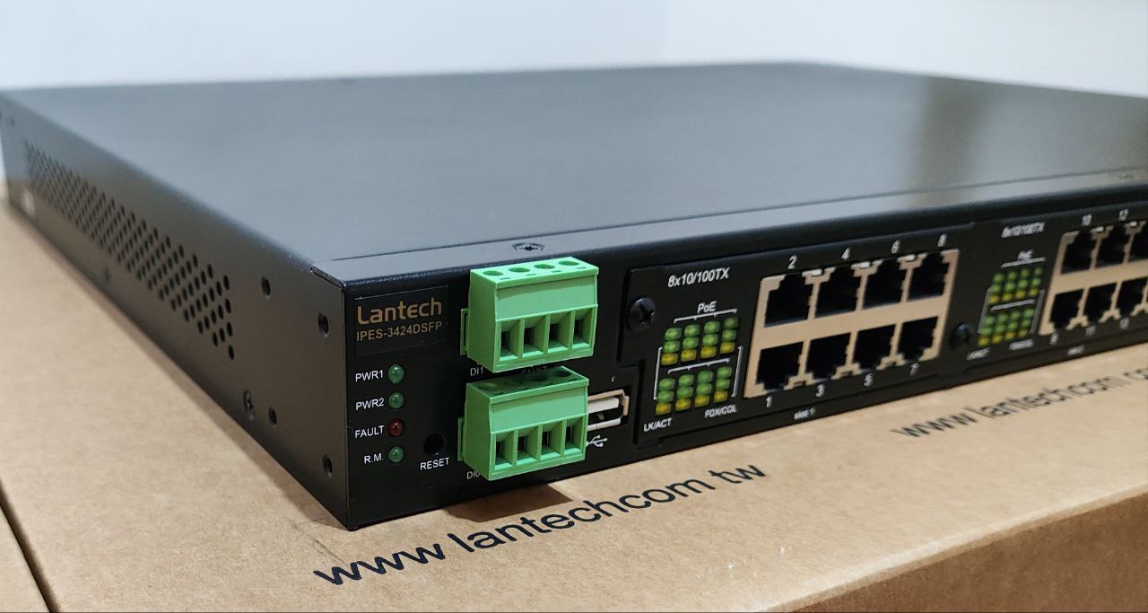 Lantech IPES-3424DSFP-2P-AC Endüstriyel Yönetimli PoE Switch 110/220VAC